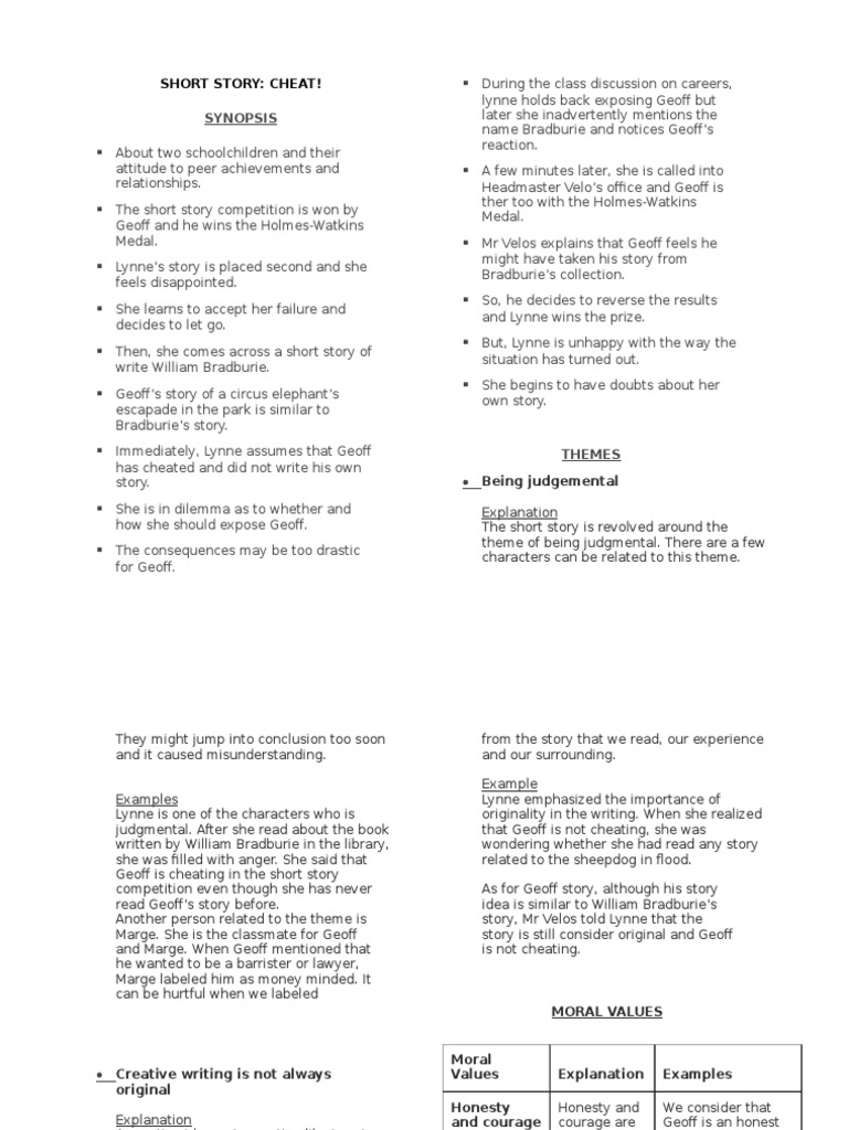 Short Story CHEAT Notes