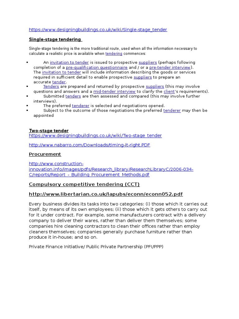 Single-Stage Tendering: Procurement | PDF