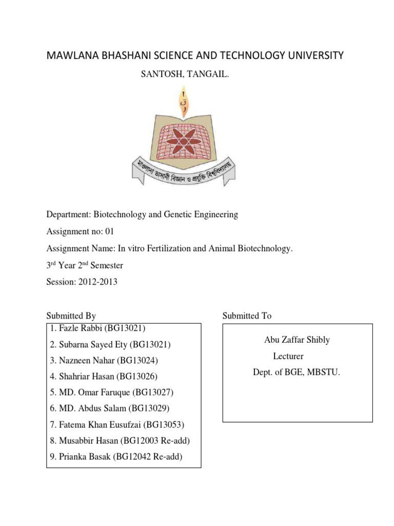 MBSTU Biotechnology Assignment 2012-13 | PDF | Wellness | Science ...