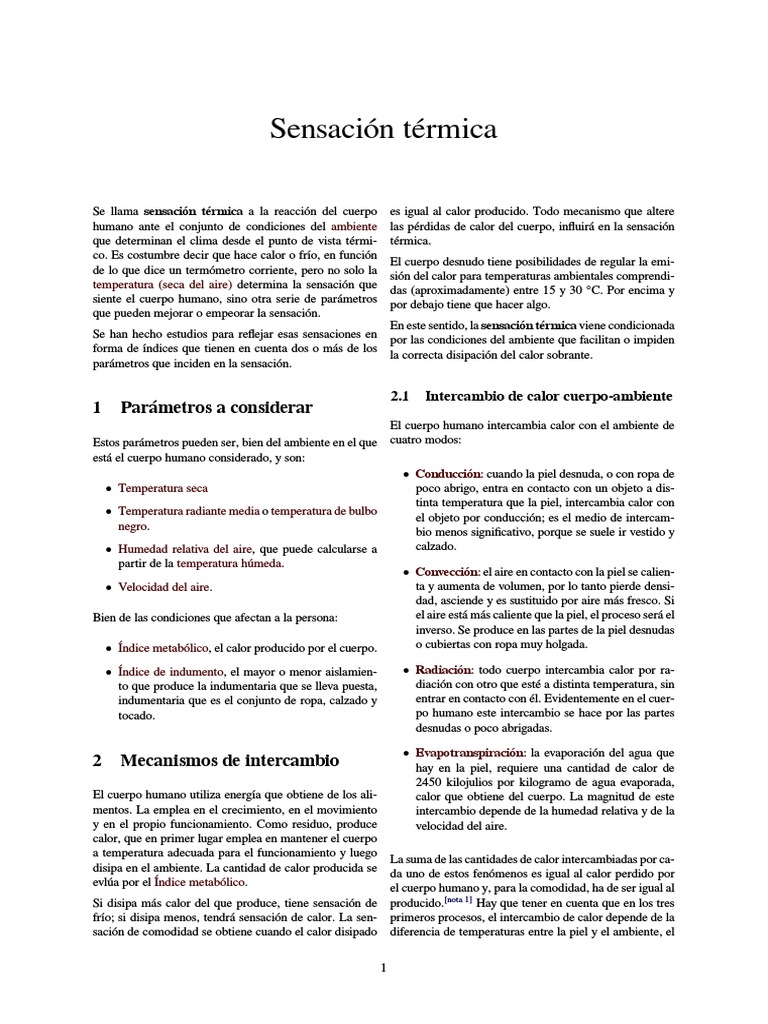 Sensación Térmica | PDF | Termodinámica | Ramas de la termodinámica