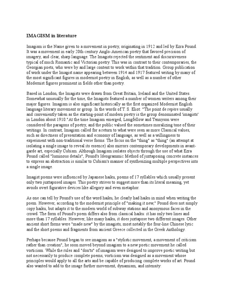 IMAGISM in Literature | PDF | Works | Poetry