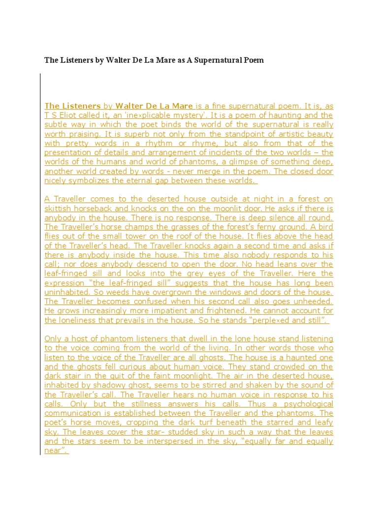 The Listeners by Walter de La Mare as a Supernatural Poem | Ghosts ...