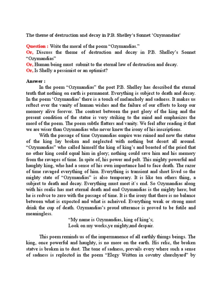 The Theme of Destruction and Decay in P | Poems | Poetry