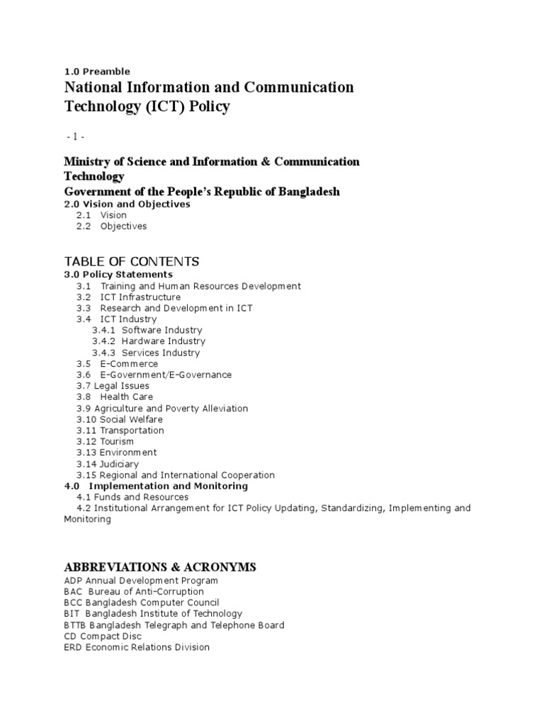 National Information and Communication Technology (ICT) Policy | PDF ...