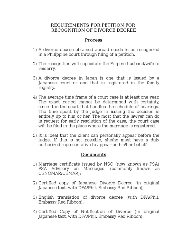 Process and Requirements of Recognition of Divorce Decree | PDF ...