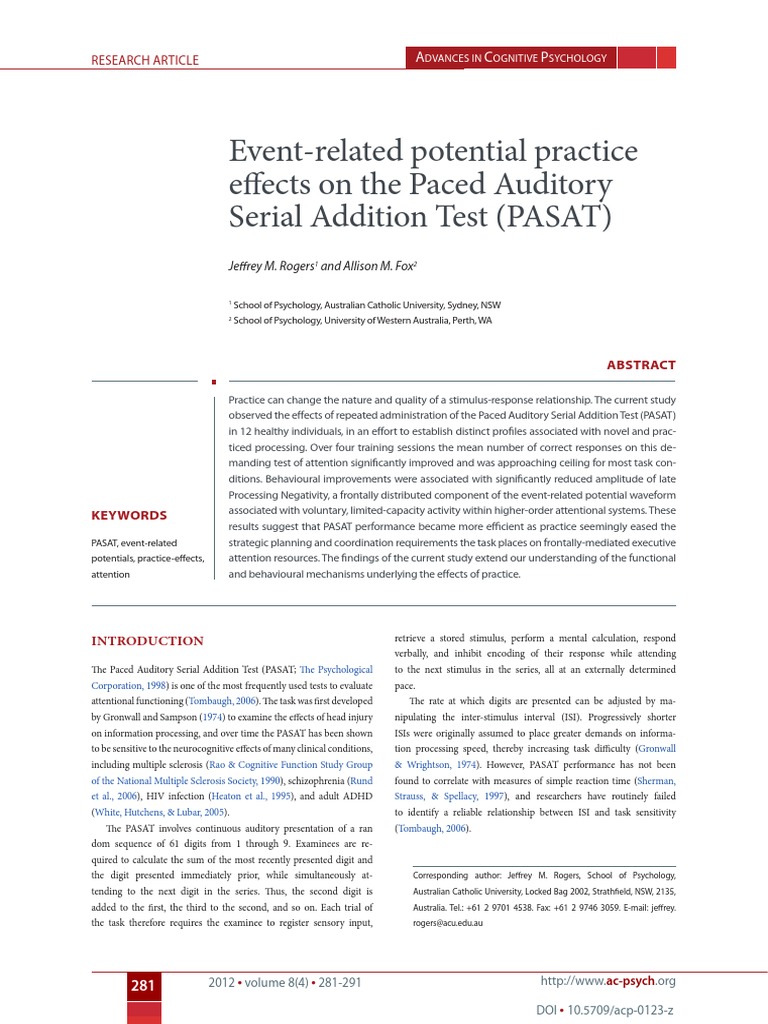 Pasat PDF | PDF | Event Related Potential | Attention