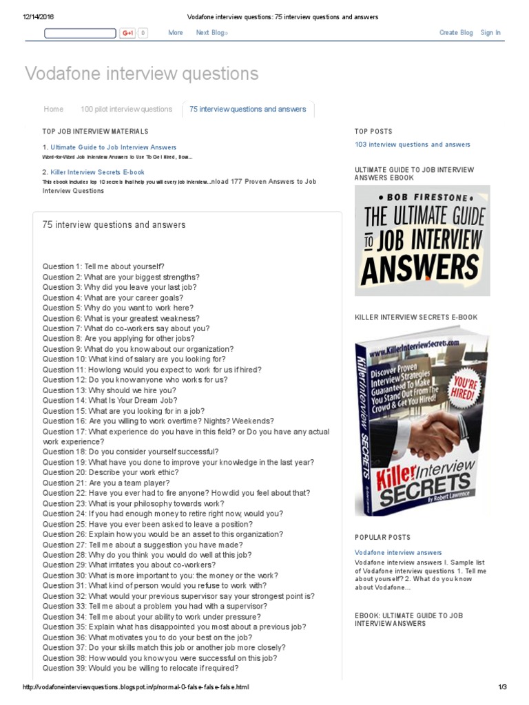 Vodafone Interview Questions - 75 Interview Questions and Answers | PDF ...
