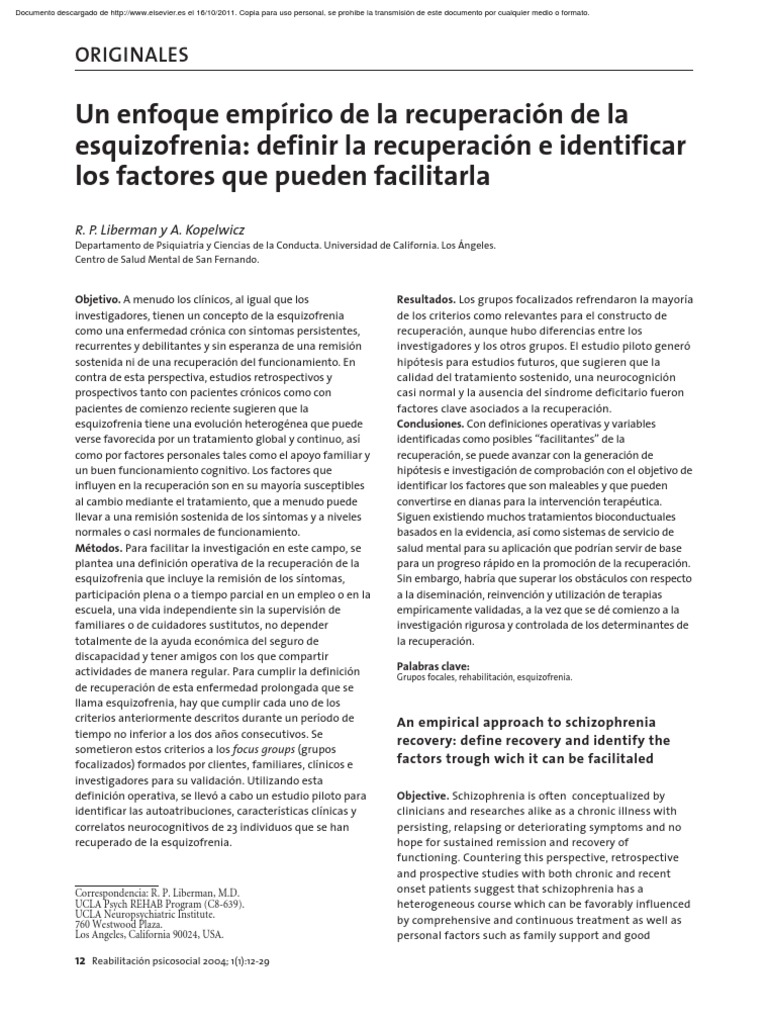 Enfoque Empírico de La Recuperación R. P. Liberman PDF | PDF ...