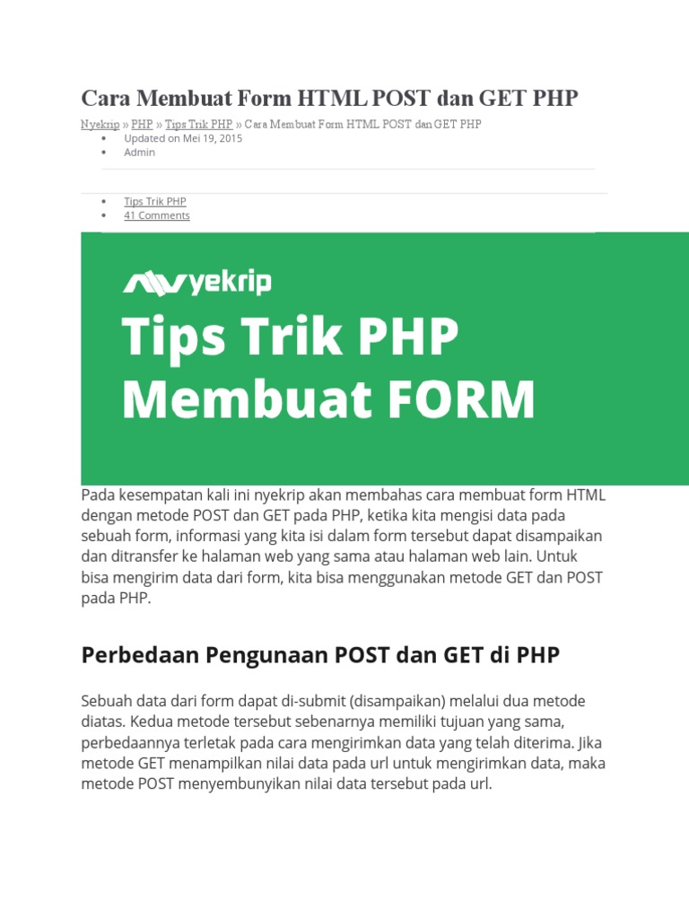 Cara Membuat Form HTML Post Dan Get PHP | PDF