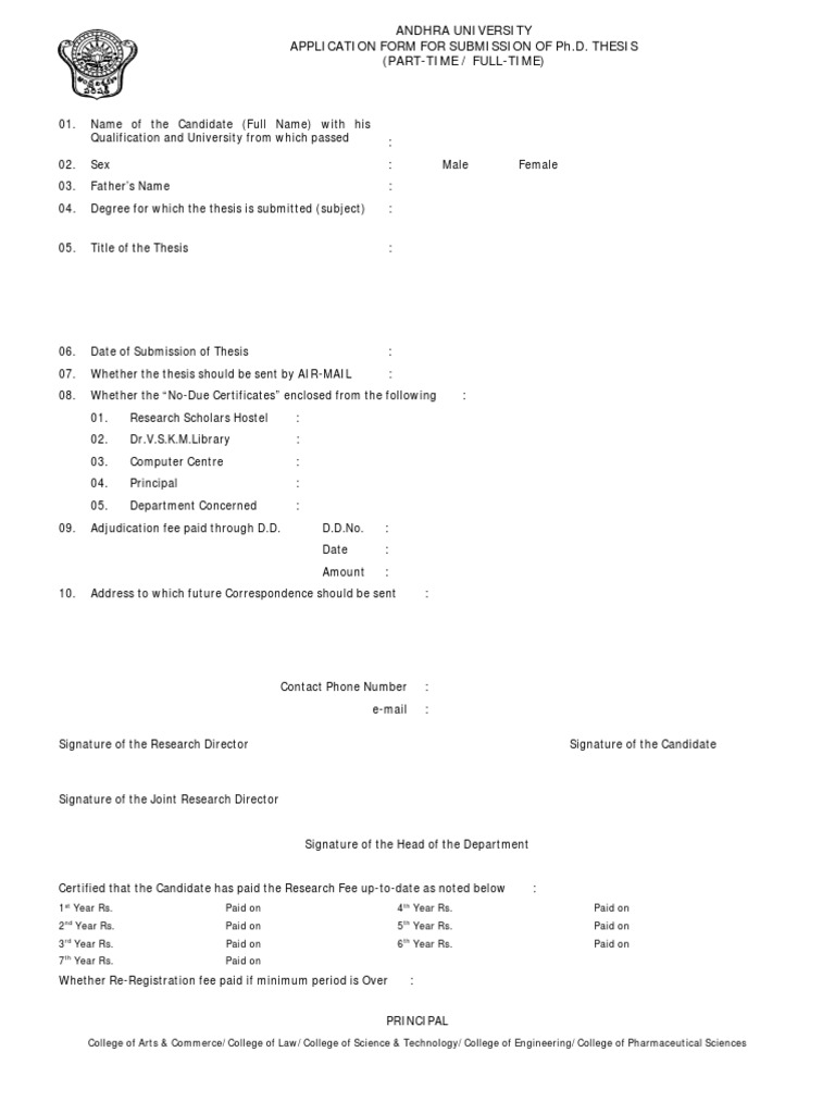 Ph.D. Thesis Submission Application Form | PDF | Thesis | Doctor Of ...