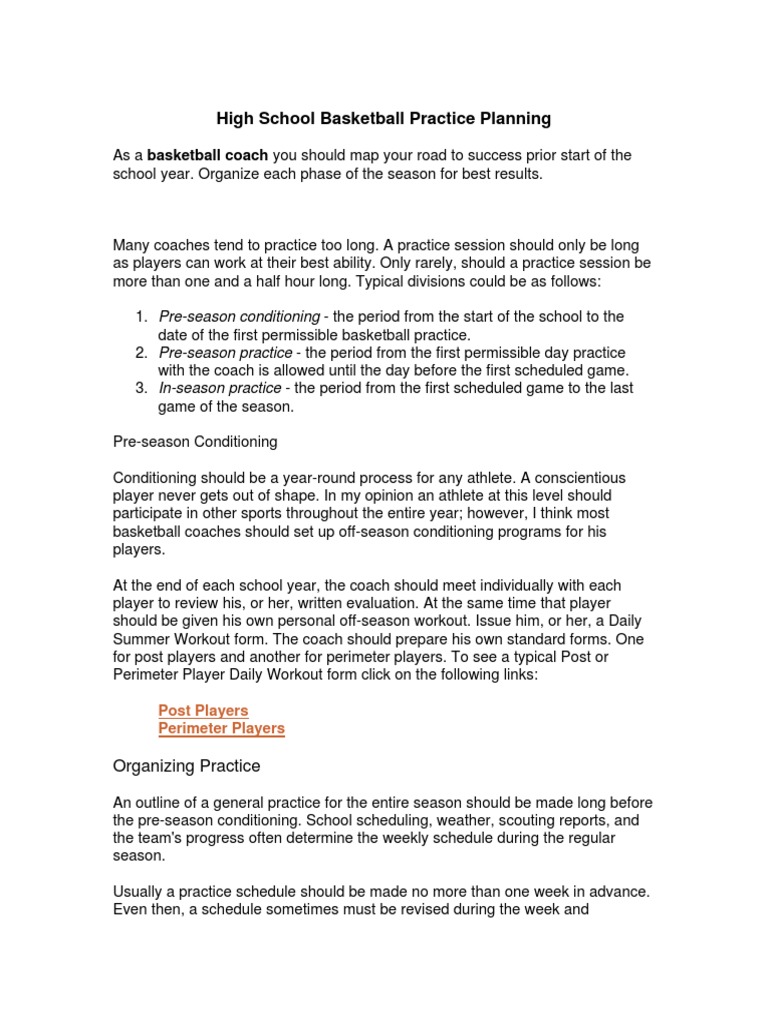 High School Basketball Practice Plan PDF | PDF | Team Sports | Sports ...
