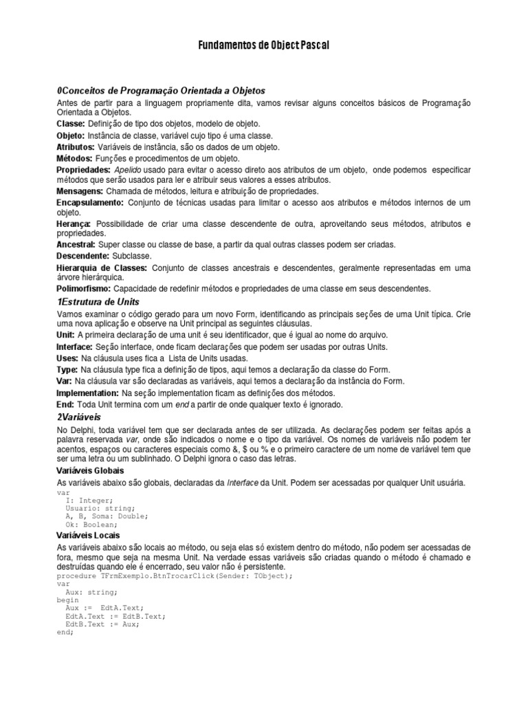 Fundamentos Object Pascal PDF | PDF | Classe (programação de ...