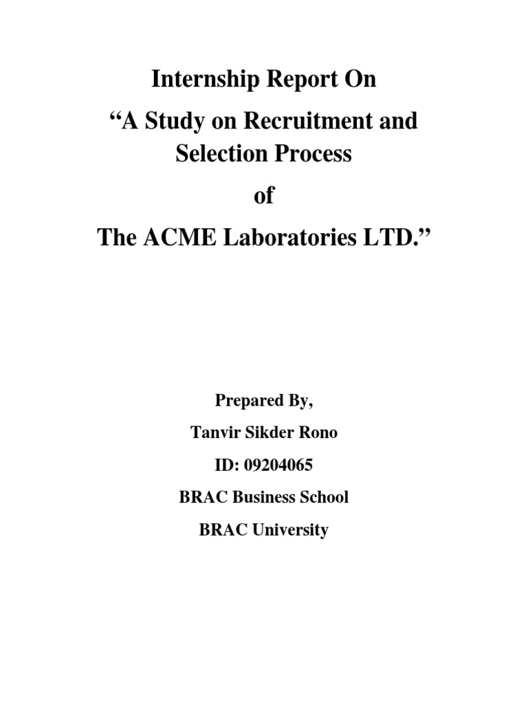 Internship Report On "A Study On Recruitment and Selection Process of ...