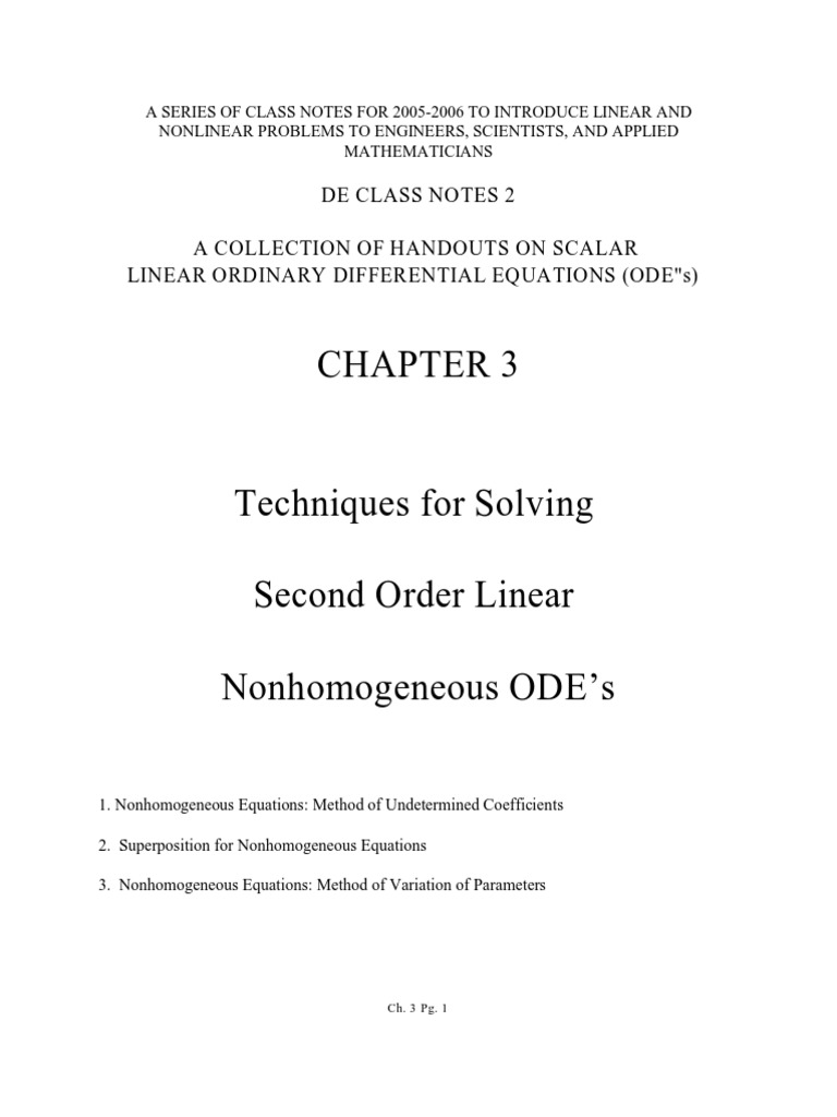 Ch-3 Techniques For Solving Second Order Linear Nonhomogeneous ODE's ...