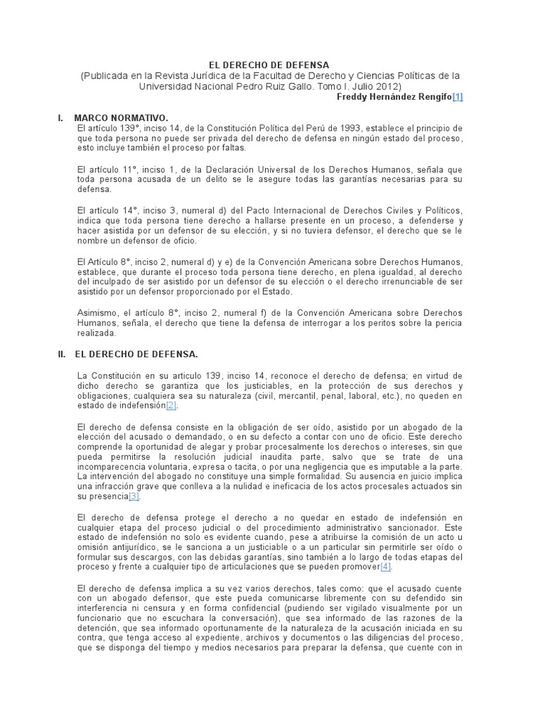 El Derecho de Defensa | Descargar gratis PDF | Ley procesal | Jurisdicción