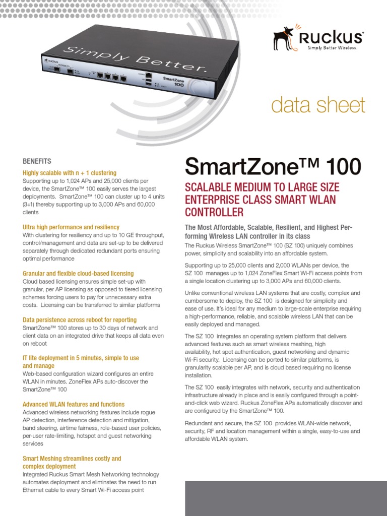 Datasheet SmartZone 100 | PDF | Wireless Lan | Wi Fi