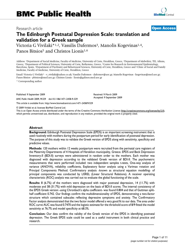 BMC Public Health: The Edinburgh Postnatal Depression Scale ...