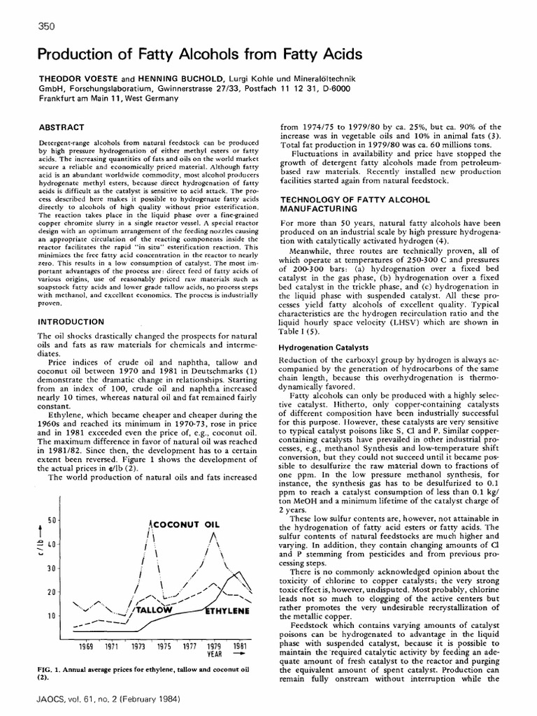Production of Fatty Alcohols From Fatty Acids: Manufacturing | PDF ...