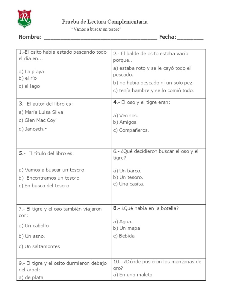Prueba de "Vamos a buscar un tesoro" | PDF