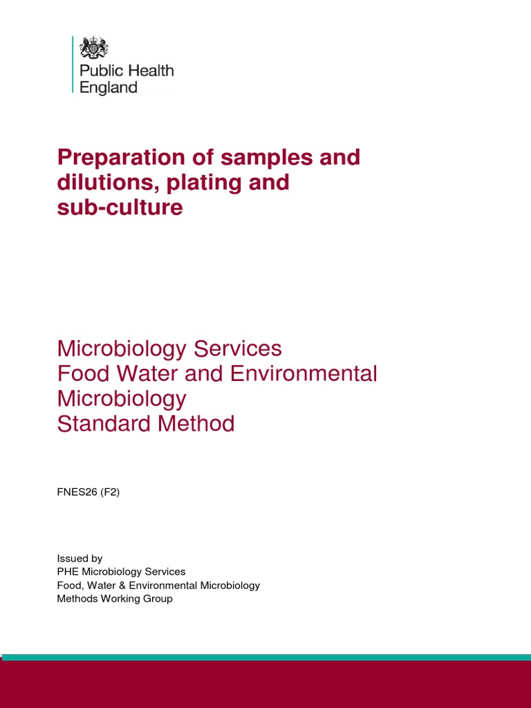 PHE Preparation of Samples and Dilutions Plating and Sub-Culture | PDF ...