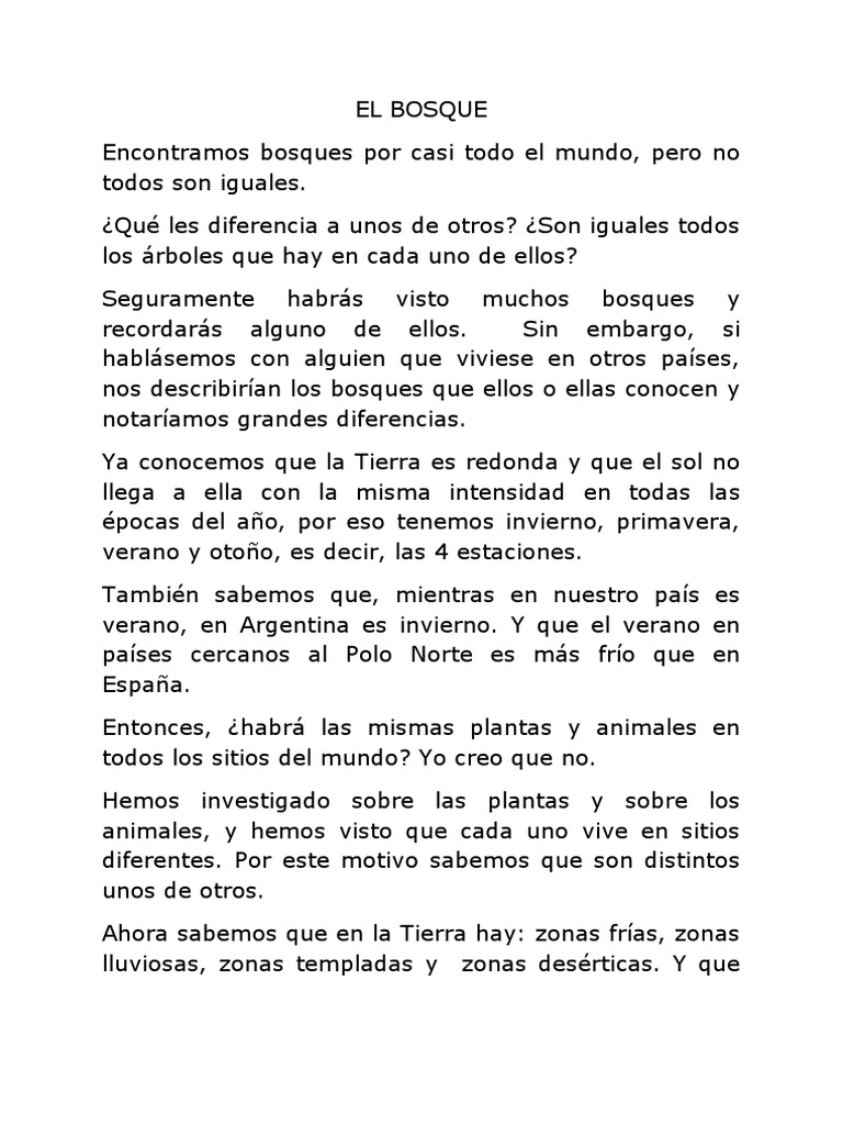 Comprensión Lectora EL Bosque | PDF | Plantas | Arboles