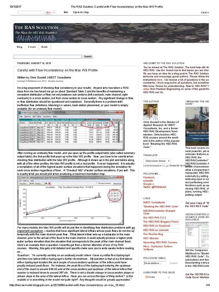 The RAS Solution - Careful With Flow Inconsistency On The Max WS ...
