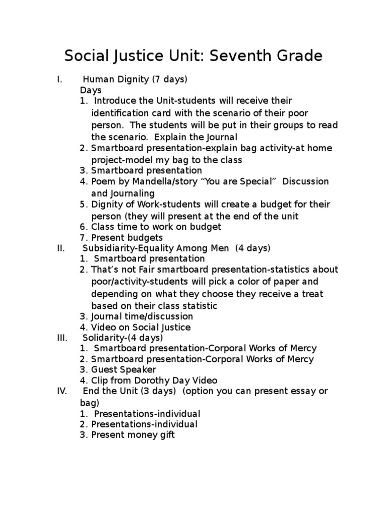 Social Justice Unit Outline | PDF