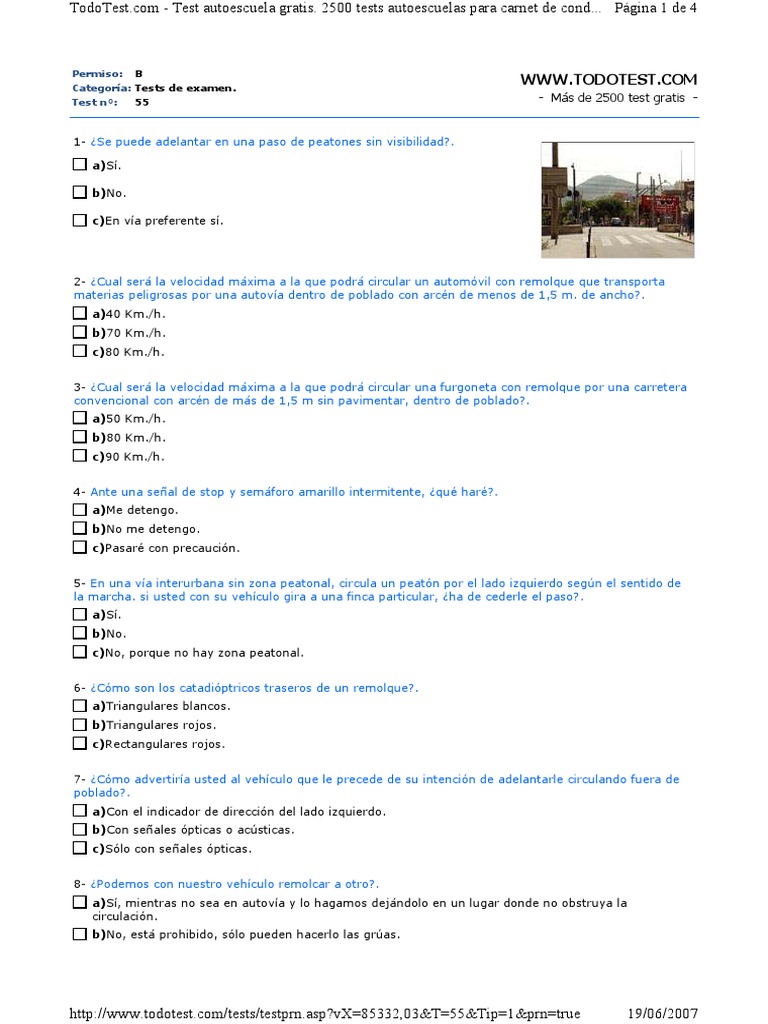 Tests de Examen de Conducir (Con Resultados) 0055 | PDF | Peatonal ...
