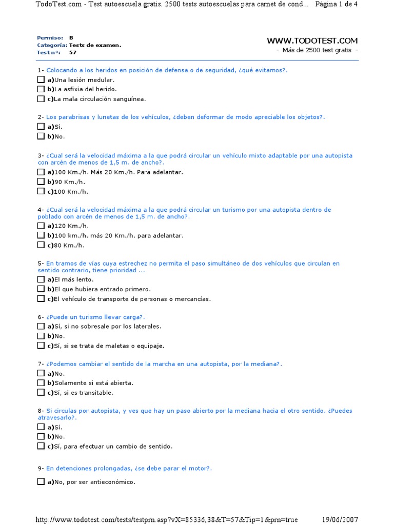 Tests de Examen de Conducir (Con Respuestas) 57 | PDF | Semáforo ...