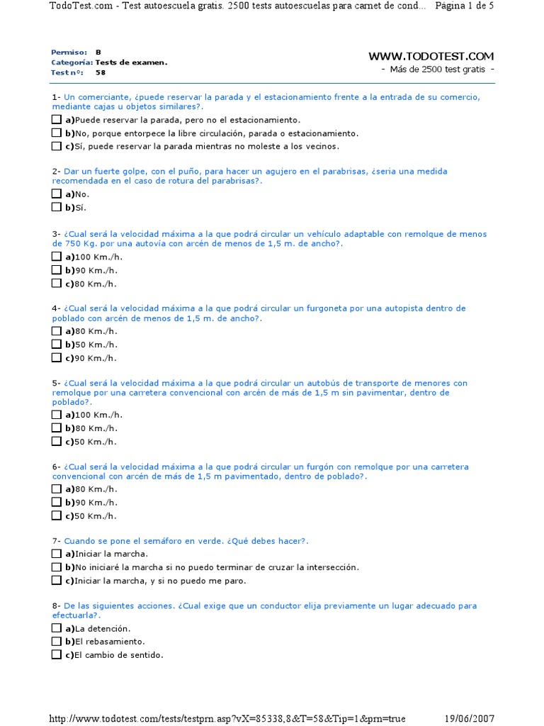 Tests de Examen de Conducir (Con Respuestas) 58 | PDF | Semáforo ...