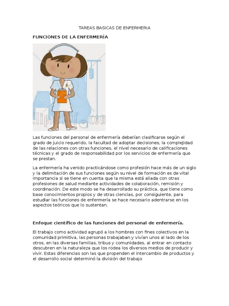 Tareas Basicas de Enfermeria | Enfermería | Sociedad