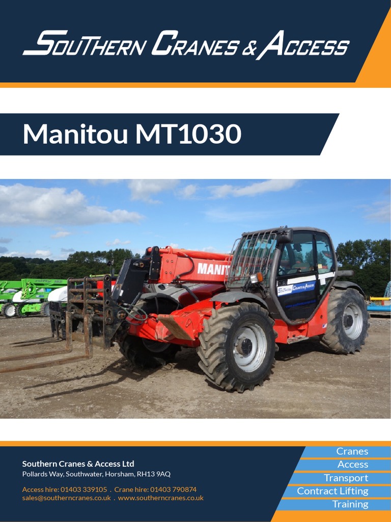 Manitou MT1030: Cranes Access Transport Contract Lifting Training | PDF
