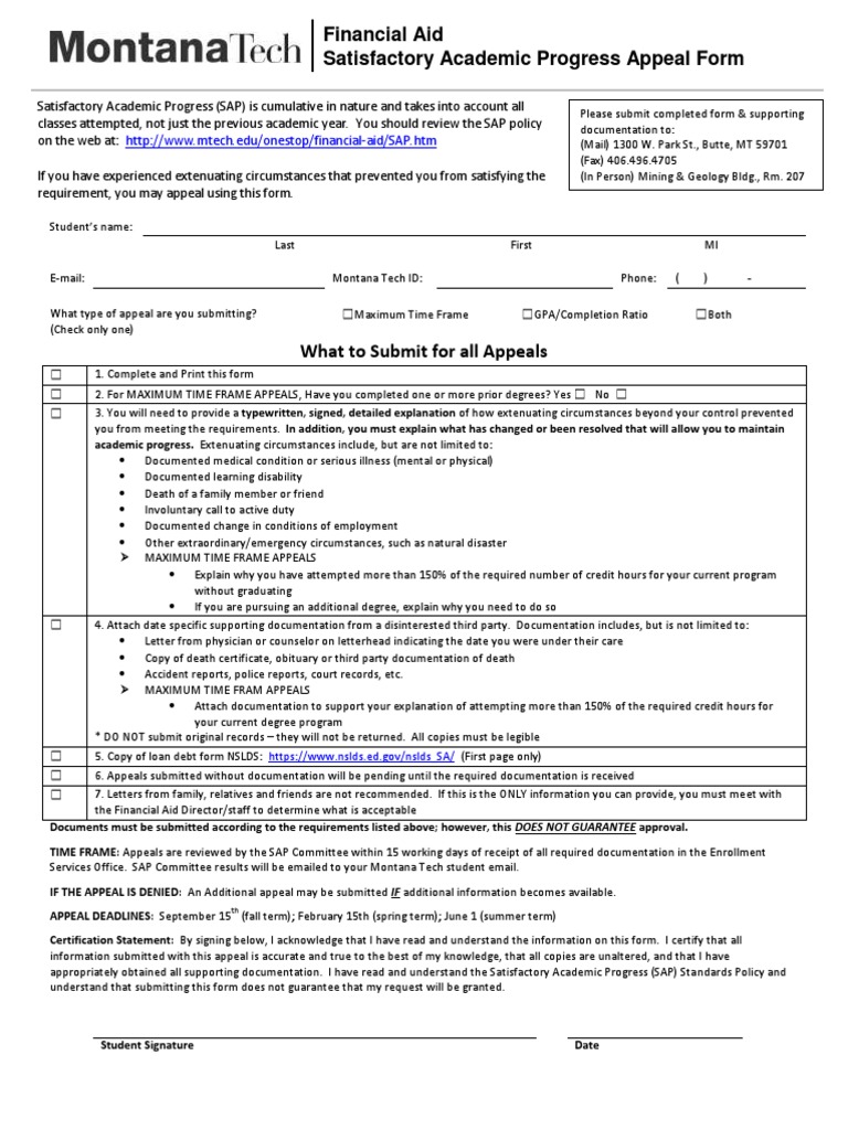 Fa Sap Appeal Form | PDF | Student Financial Aid In The United States ...