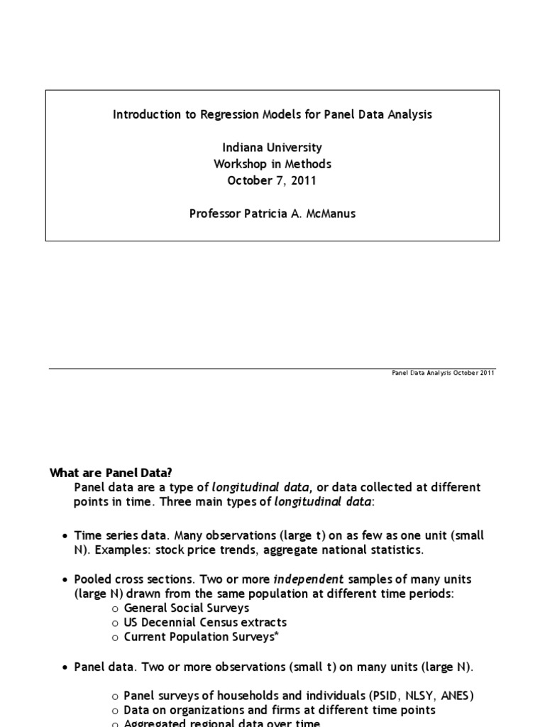 Introduction to Regression Models for Panel Data Analysis Workshop | PDF | Ordinary Least ...