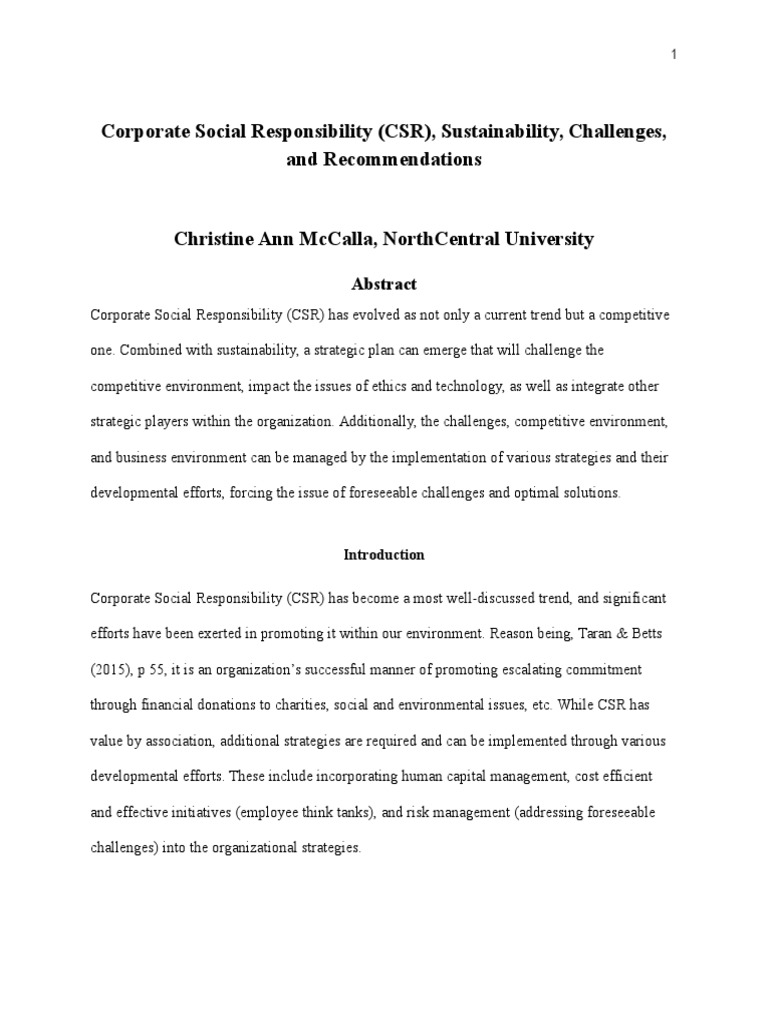 Corporate Social Responsibility (CSR), Sustainability, Challenges, and ...