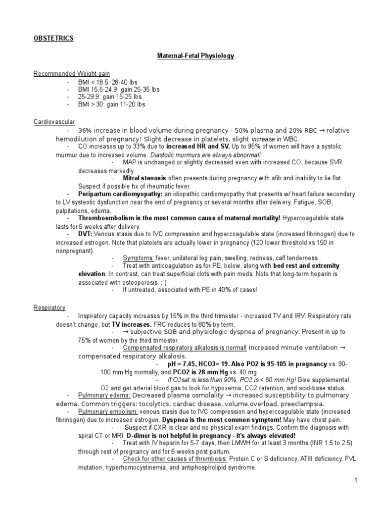 Obstetrics Notes | PDF | Miscarriage | Preterm Birth