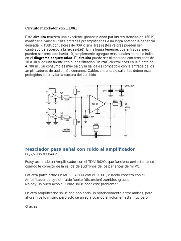 Circuito Mezclador Con TL081 | PDF | Pintar | Papel