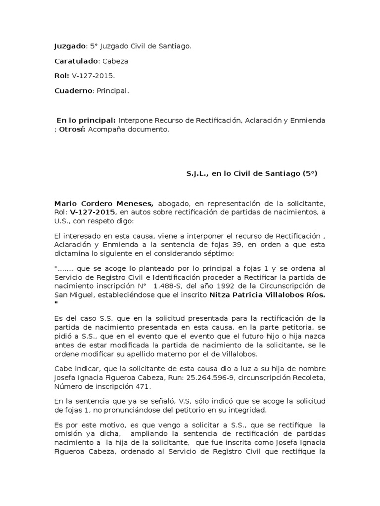 Recurso de Rectificación de Partida Nac. | PDF