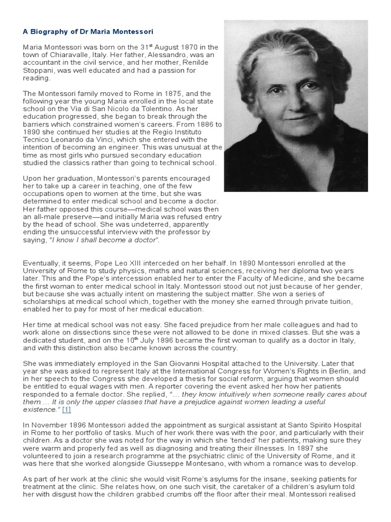 A Biography of Dr Maria Montessori | Montessori Education | Cognition