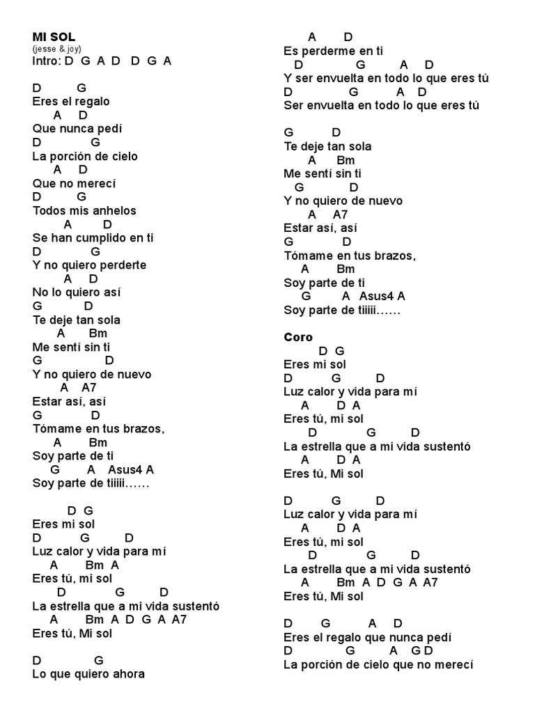 Eres Mi Sol Letra