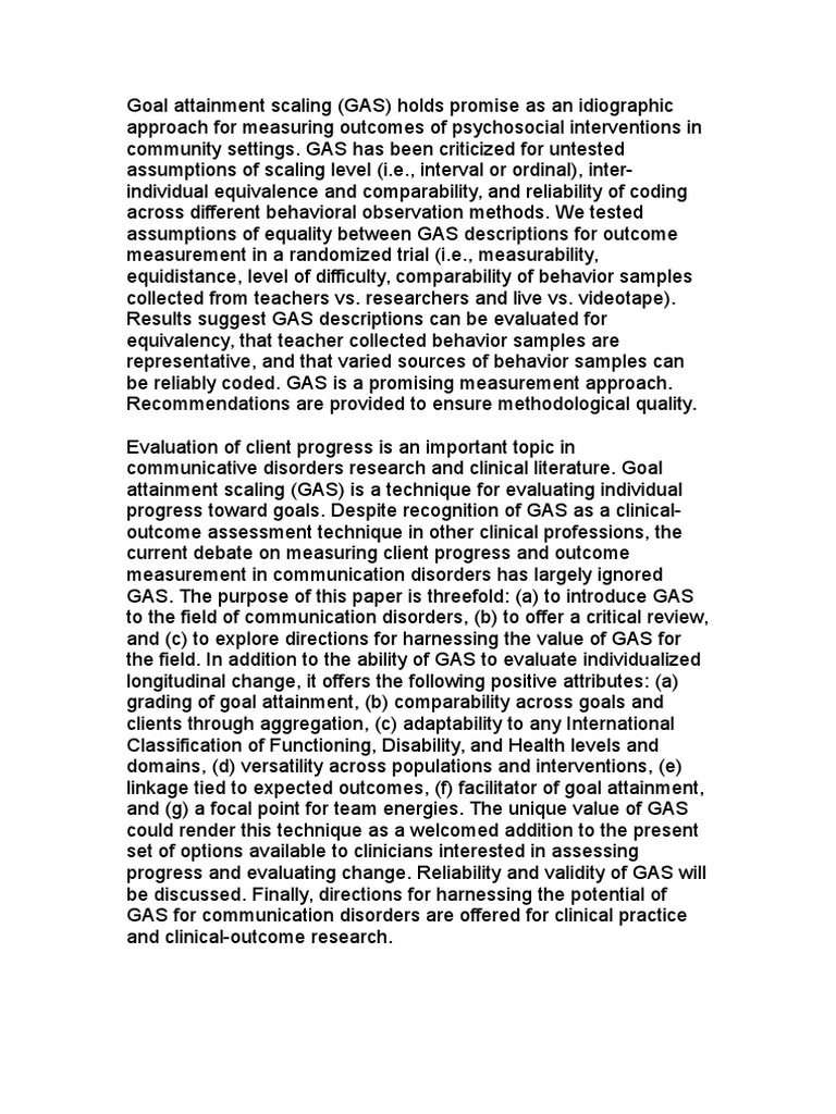 Goal Attainment Scaling Overview | PDF | Evaluation | Psychological ...