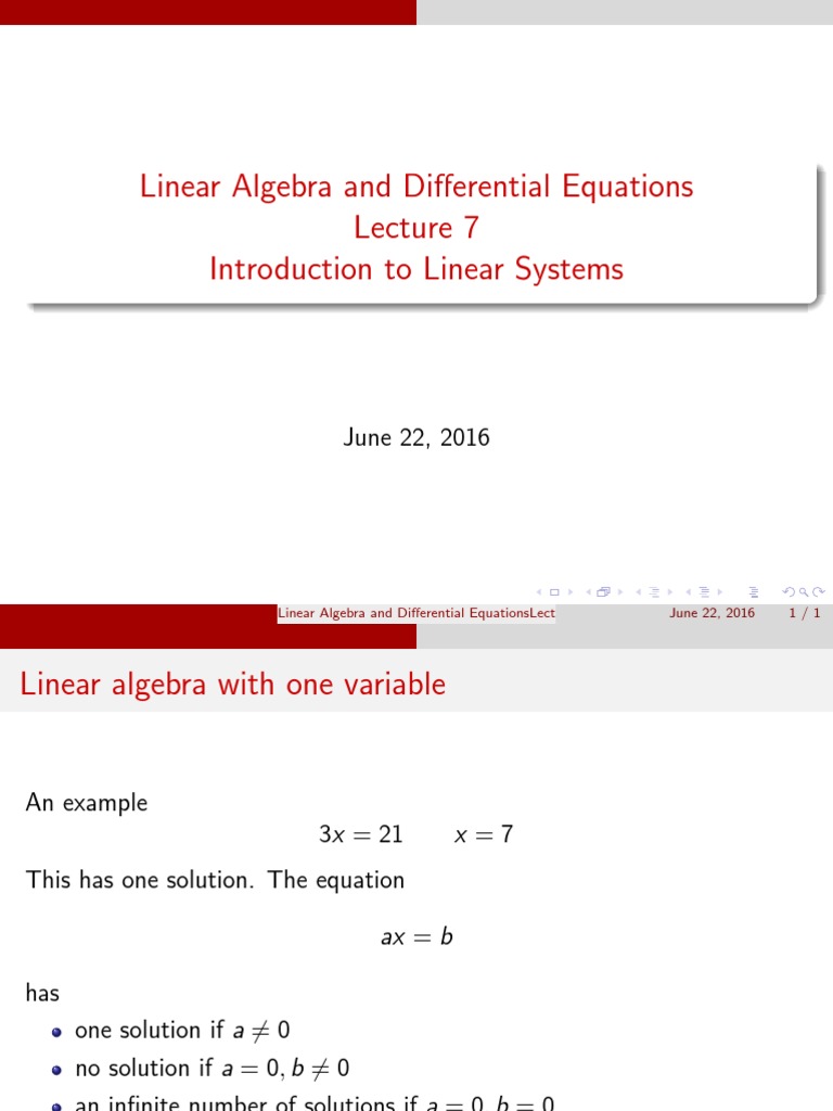LADE7 Intro To Linear Equations | PDF | Matrix (Mathematics) | Equations