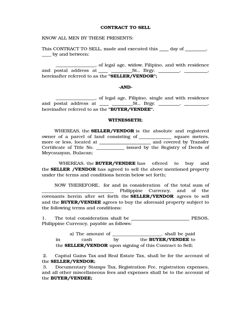 Contract To Sell Sample | PDF | Notary Public | Title (Property)