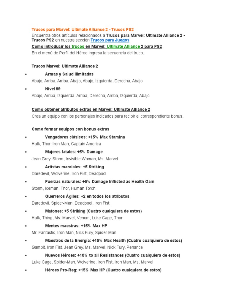 Trucos para Marvel U A 2 | PDF | Comics Marvel | Marvel Entertainment