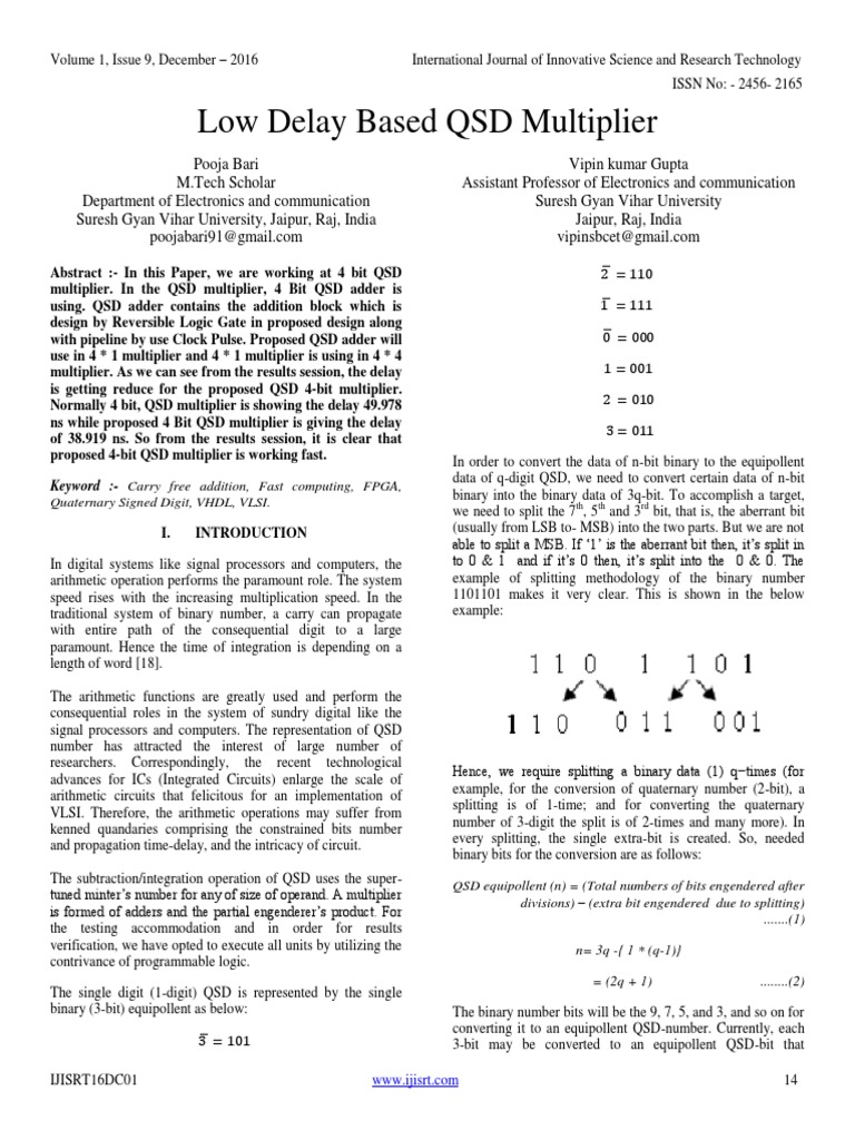 Low Delay Based QSD Multiplier | PDF | Teaching Mathematics ...