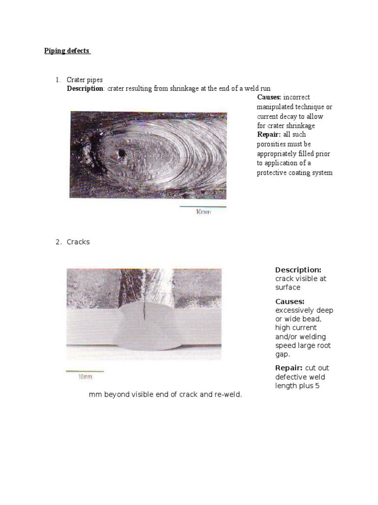 Piping Defects Mynote | PDF | Casting (Metalworking) | Welding