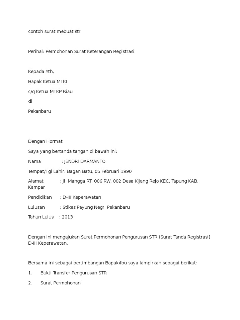 Contoh Surat Mebuat STR | PDF