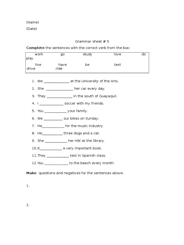 Grammar Exercise: Verb Usage Practice | PDF