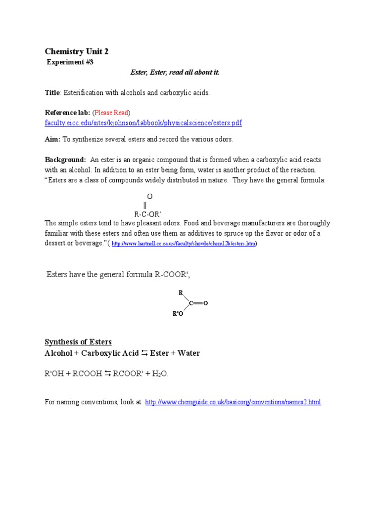 Unit 2 - Chemistry Lab 3 - Esterification With Alcohols and Carboxylic ...