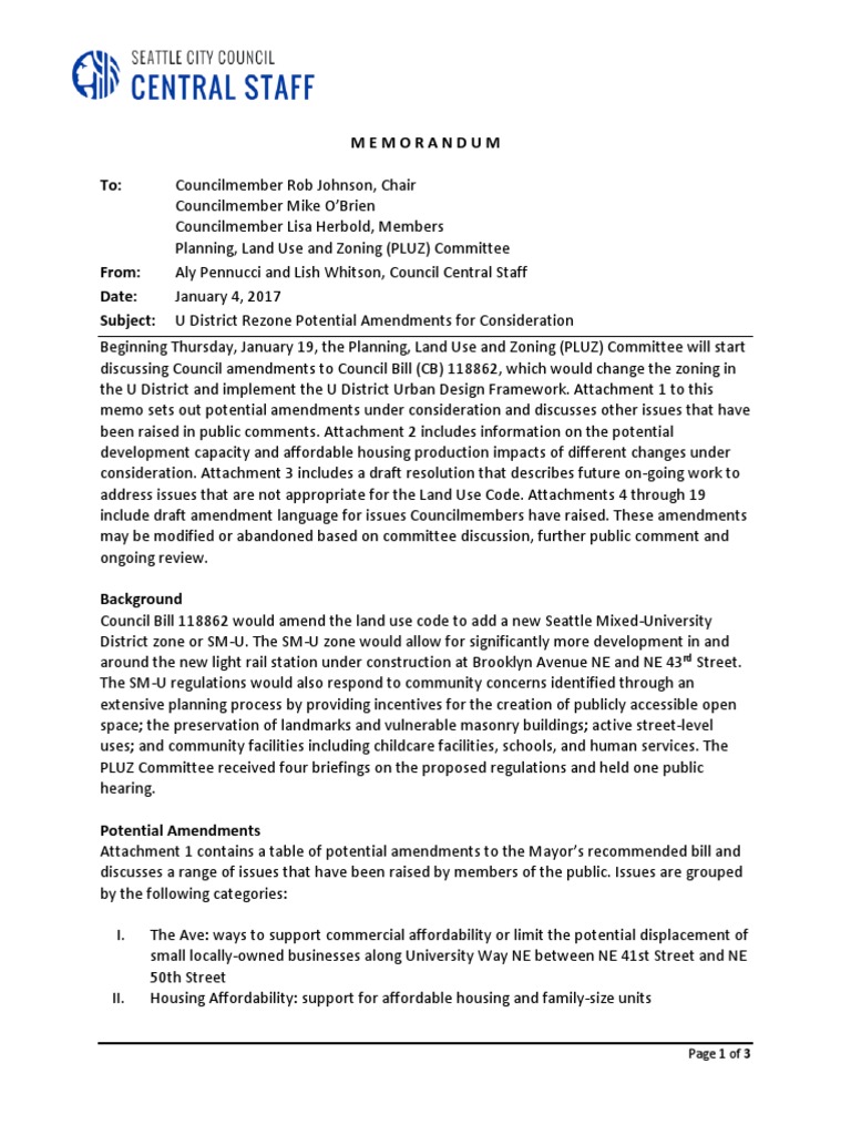 City of Seattle - Central Staff Memo With Potential Amendments - 1-19 ...